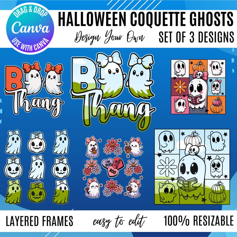 Coquette Halloween Ghost Canva Frames: Layered Designs (digital ...