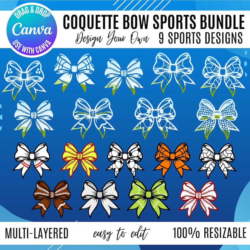 Coquette Sports Bow Canva Frames: Drag & Drop Templates (digital ...