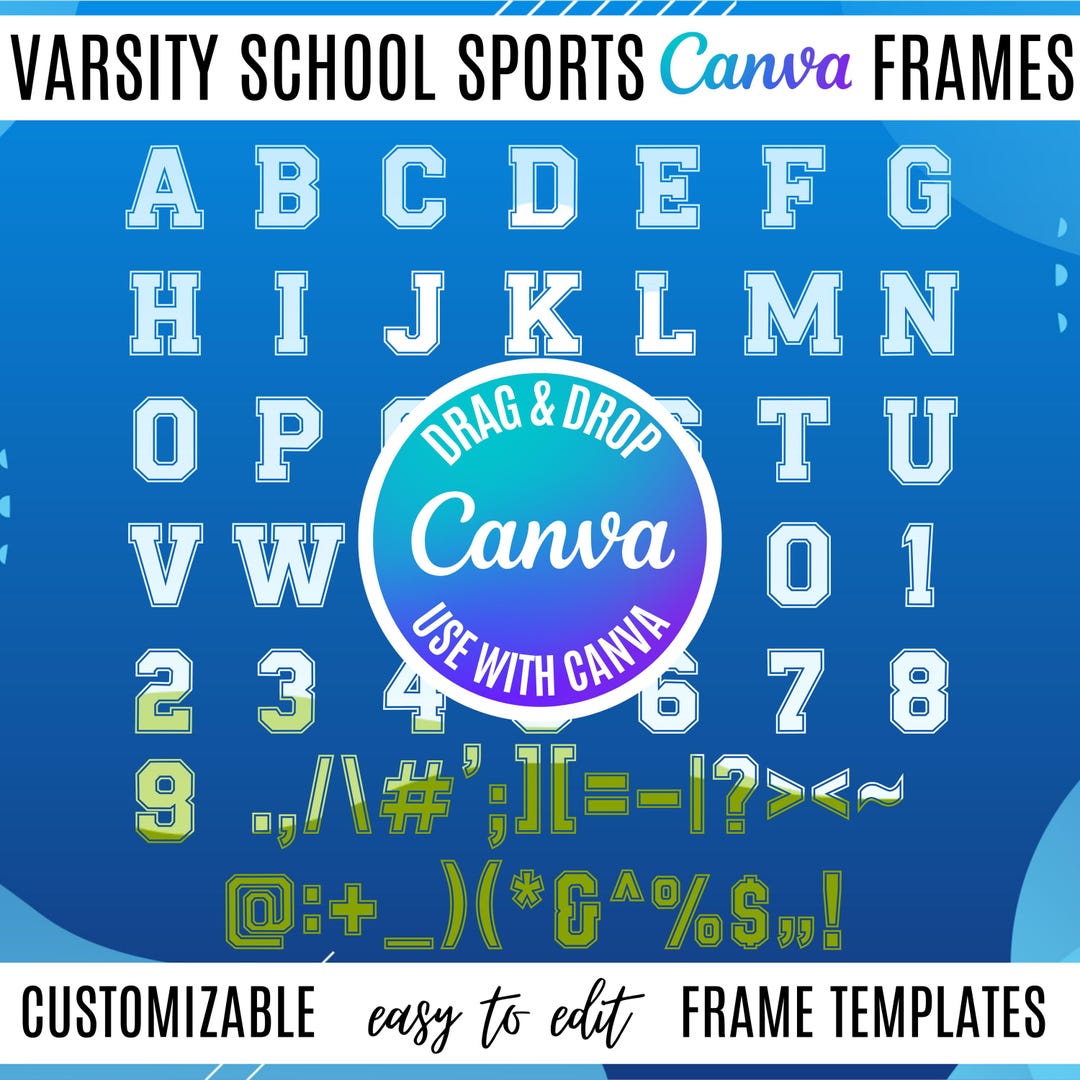 Varsity Sports Alphabet Canva Frame Templates (digital Download) - Etsy