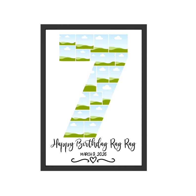 7th Birthday Photo Collage Template: Number 7 Design (canva Editable ...