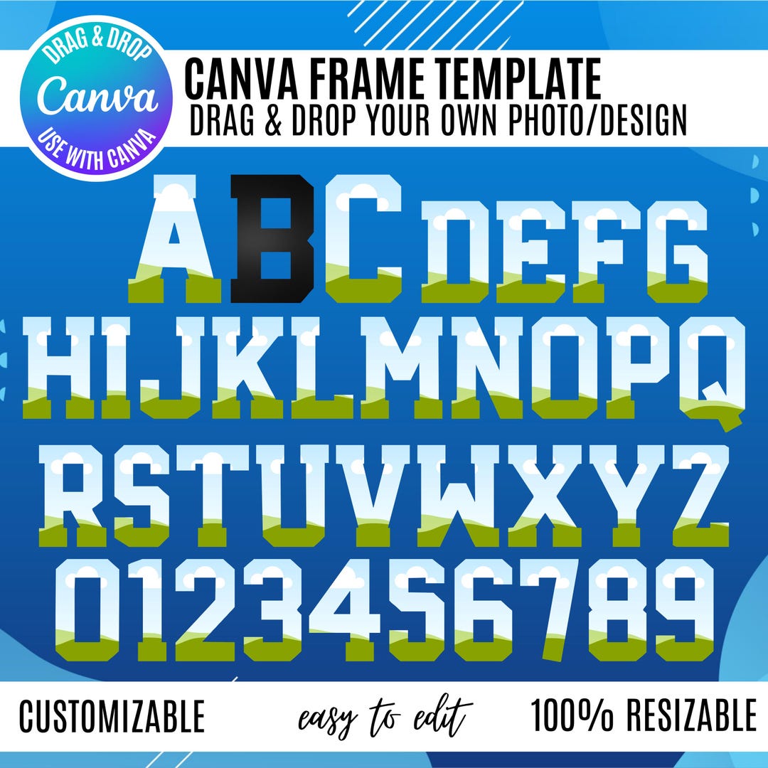 Varsity Sports Canva Frame Template: Editable Canva Varsity Alphabet ...