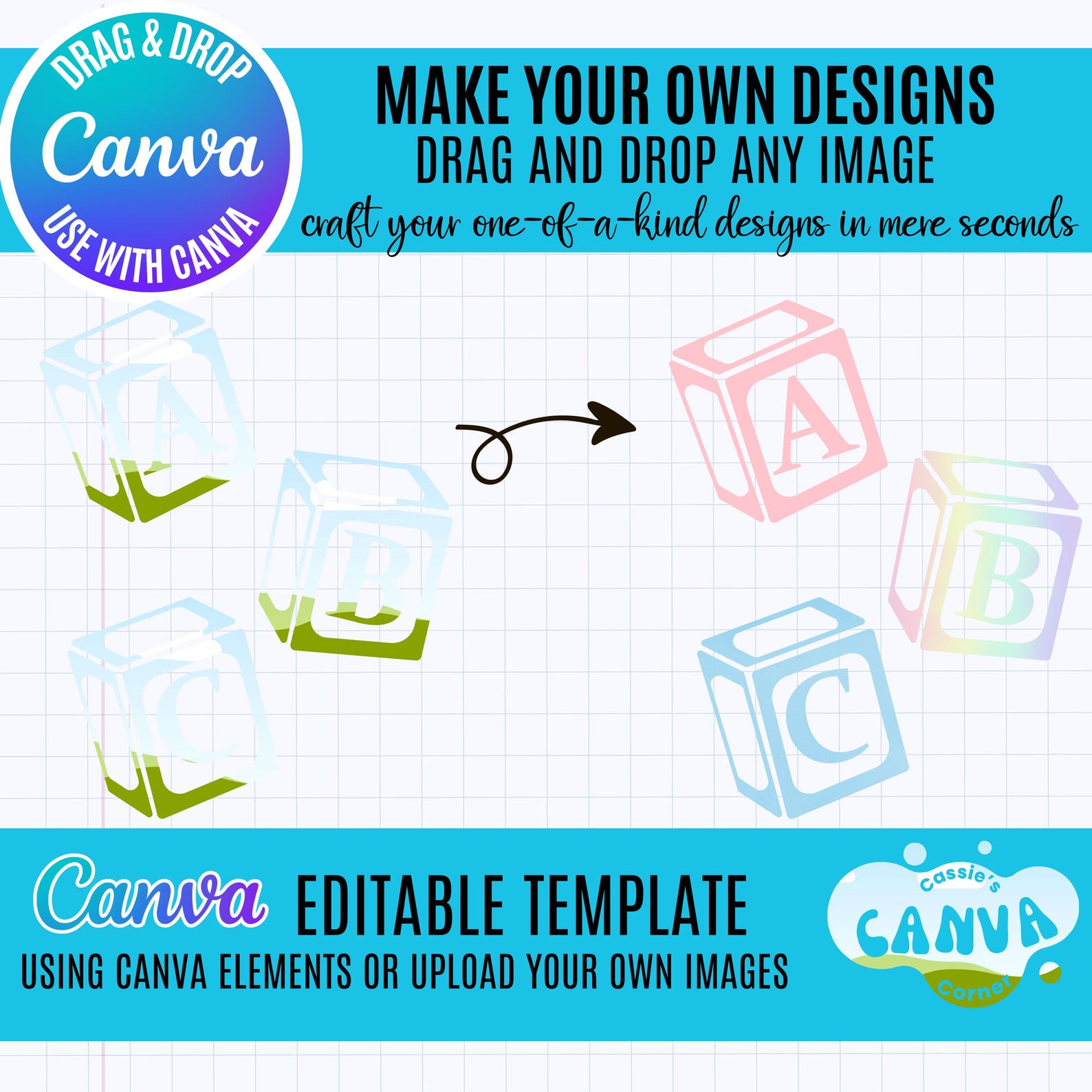 Baby Block Letter Canva Frames: ABC Alphabet Template (digital Download ...