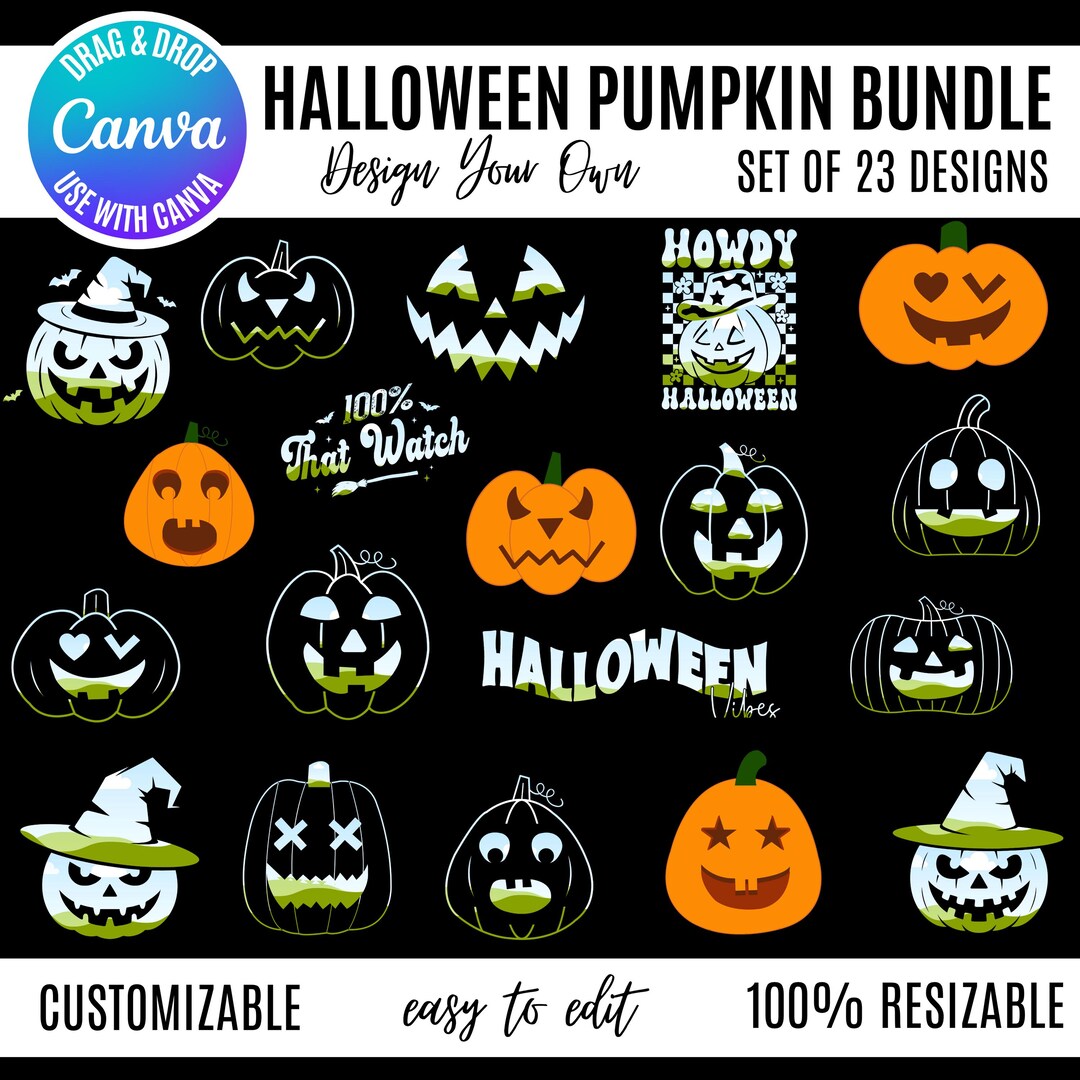 Halloween Jack-o-lantern Canva Bundle, Editable Pumpkin Templates ...