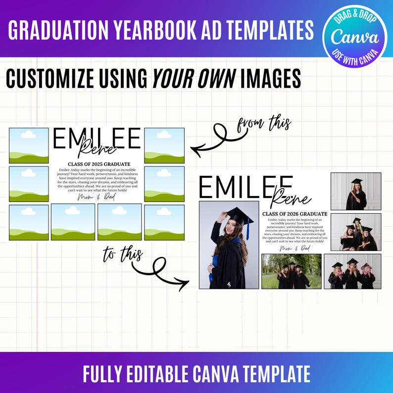 Canva Graduation Yearbook Ad Templates, Full, Half, Quarter Page ...