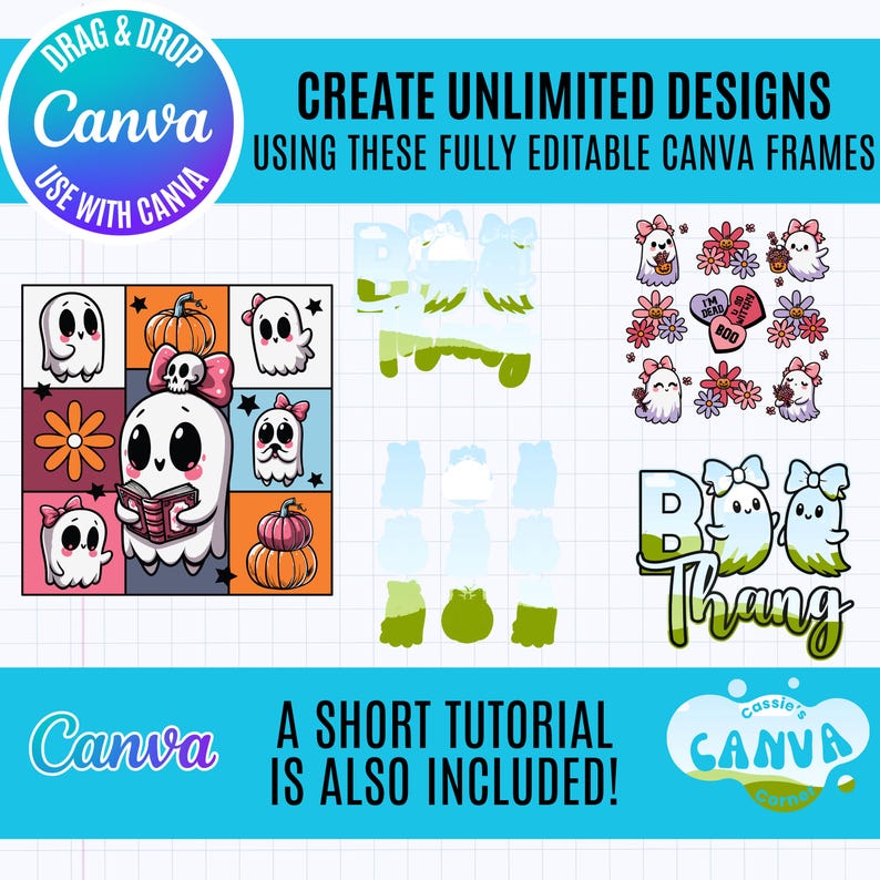 Coquette Halloween Ghost Canva Frames: Layered Designs (digital ...