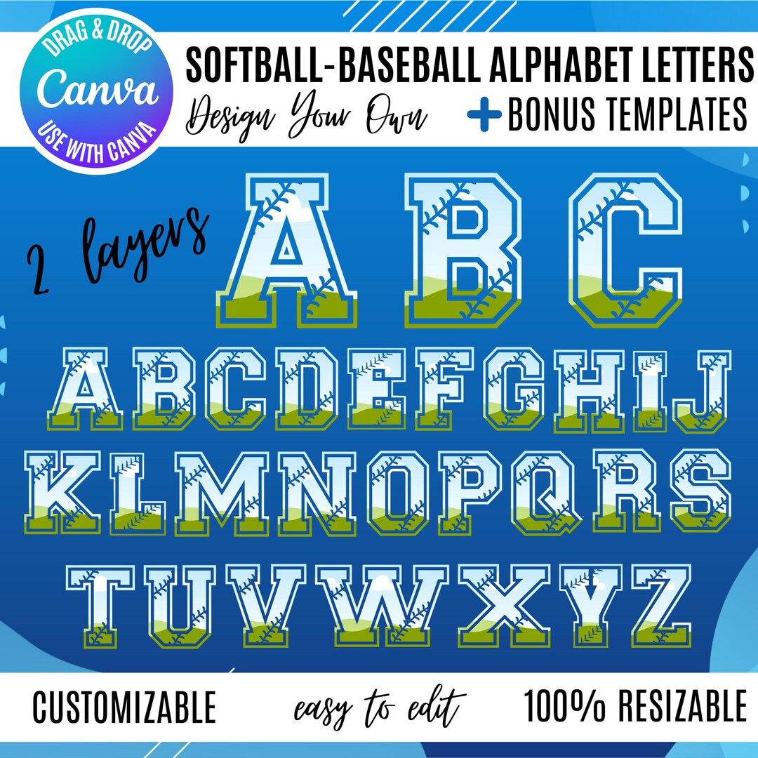 Baseball Softball Alphabet Canva Template: Sports Letters (digital ...