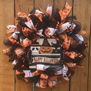 Happy Halloween Lighted Black Truck, Pumpkin Cat and Skeleton Wreat - Etsy