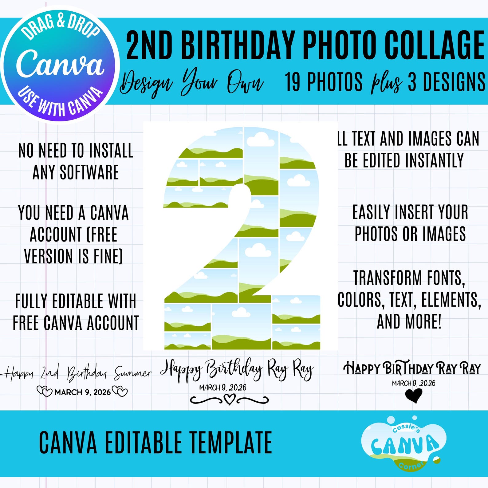 2nd Birthday Photo Collage Template: Number Two, 19 Photos (canva ...