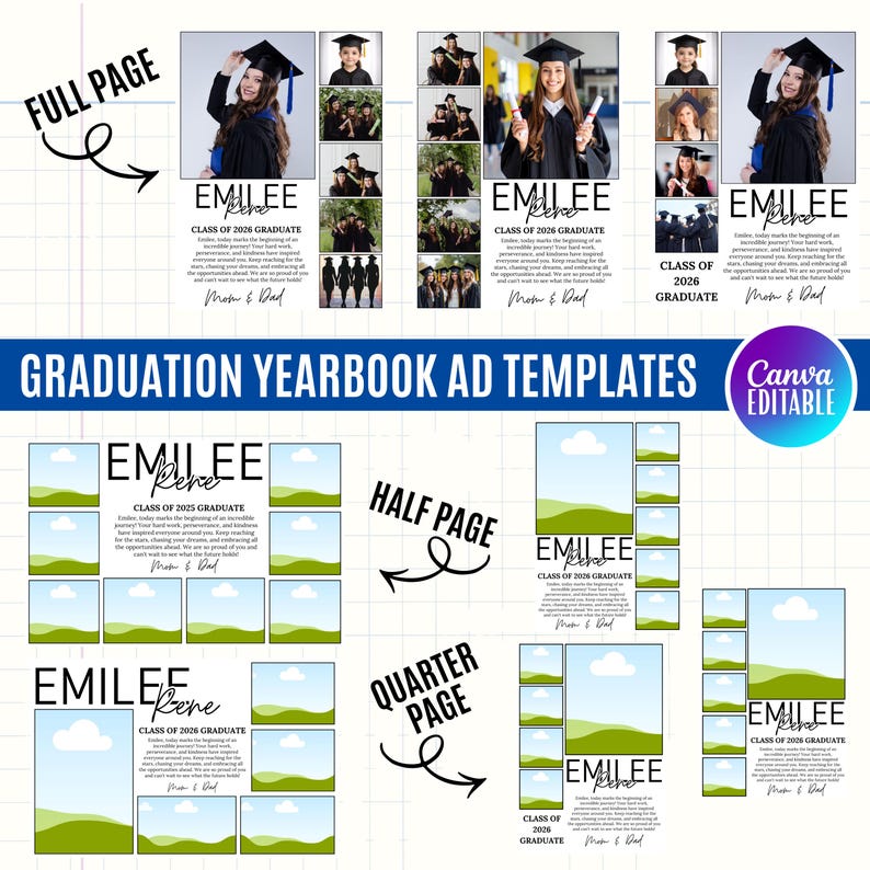 Canva Graduation Yearbook Ad Templates, Full, Half, Quarter Page ...