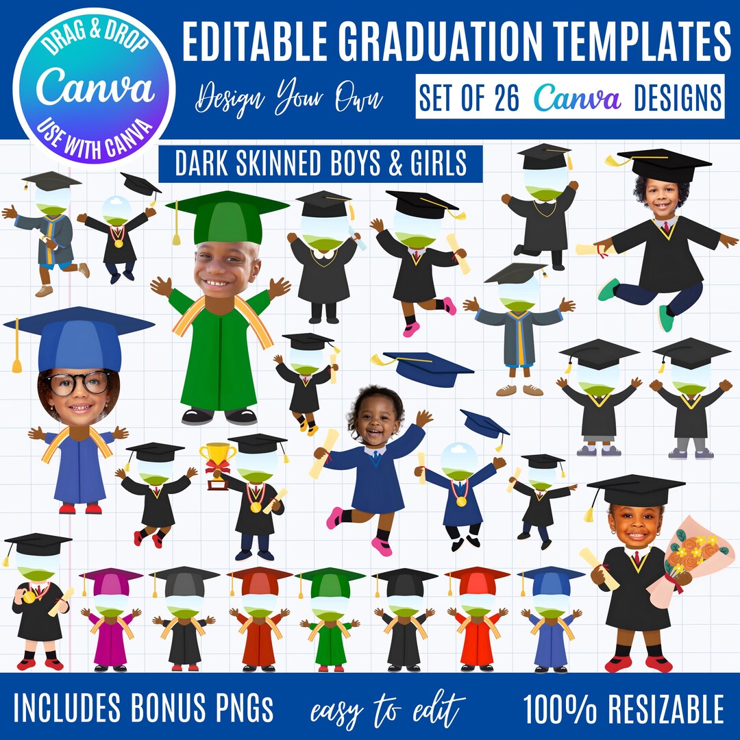 Kids Graduation Face Frames Canva Bundle, Funny Kids Graduate Photo ...