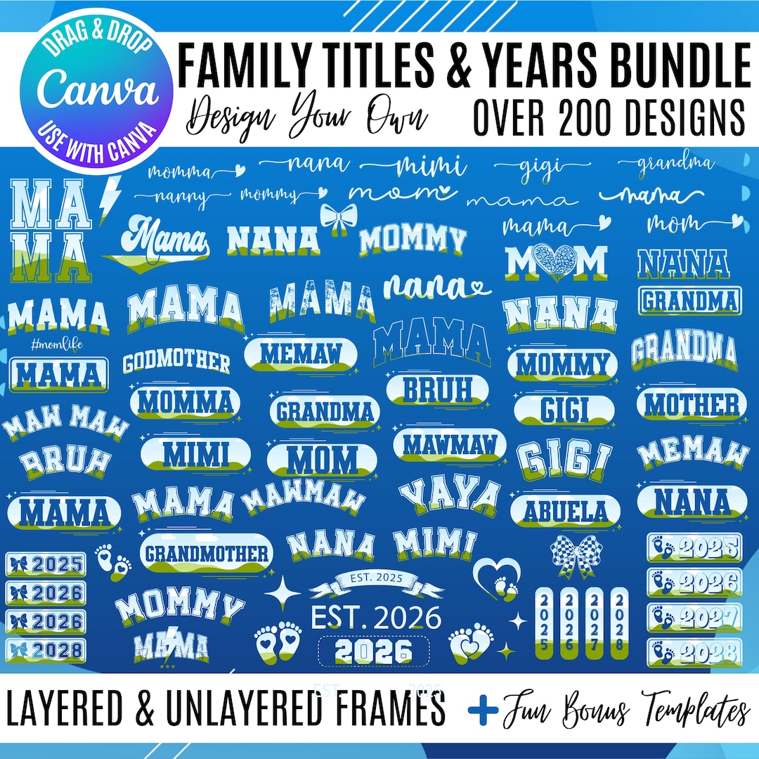 Family Titles Canva Frames Bundle: Drag & Drop Templates (digital ...