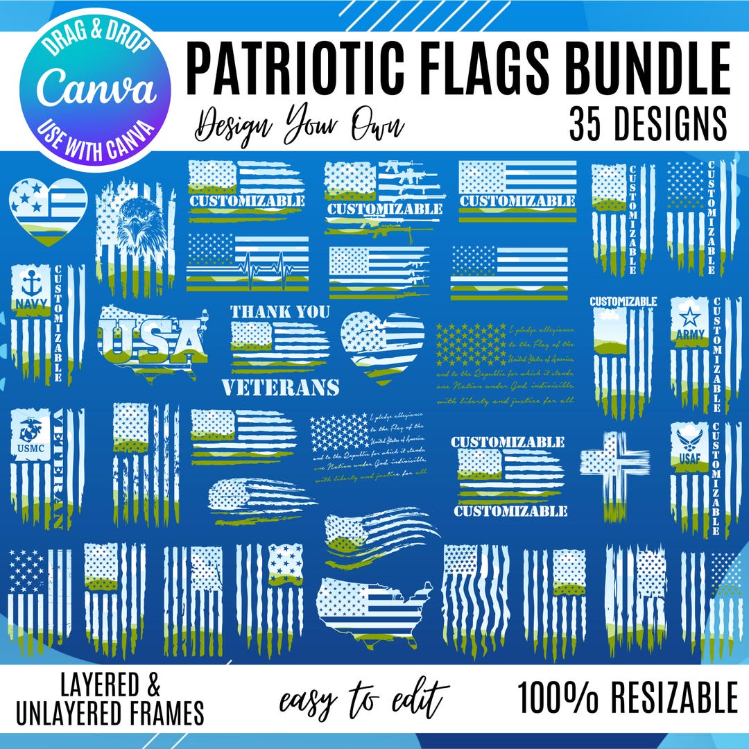 Patriotic Flags Canva Frame Bundle, 4th of July Canva Frame Bundle ...