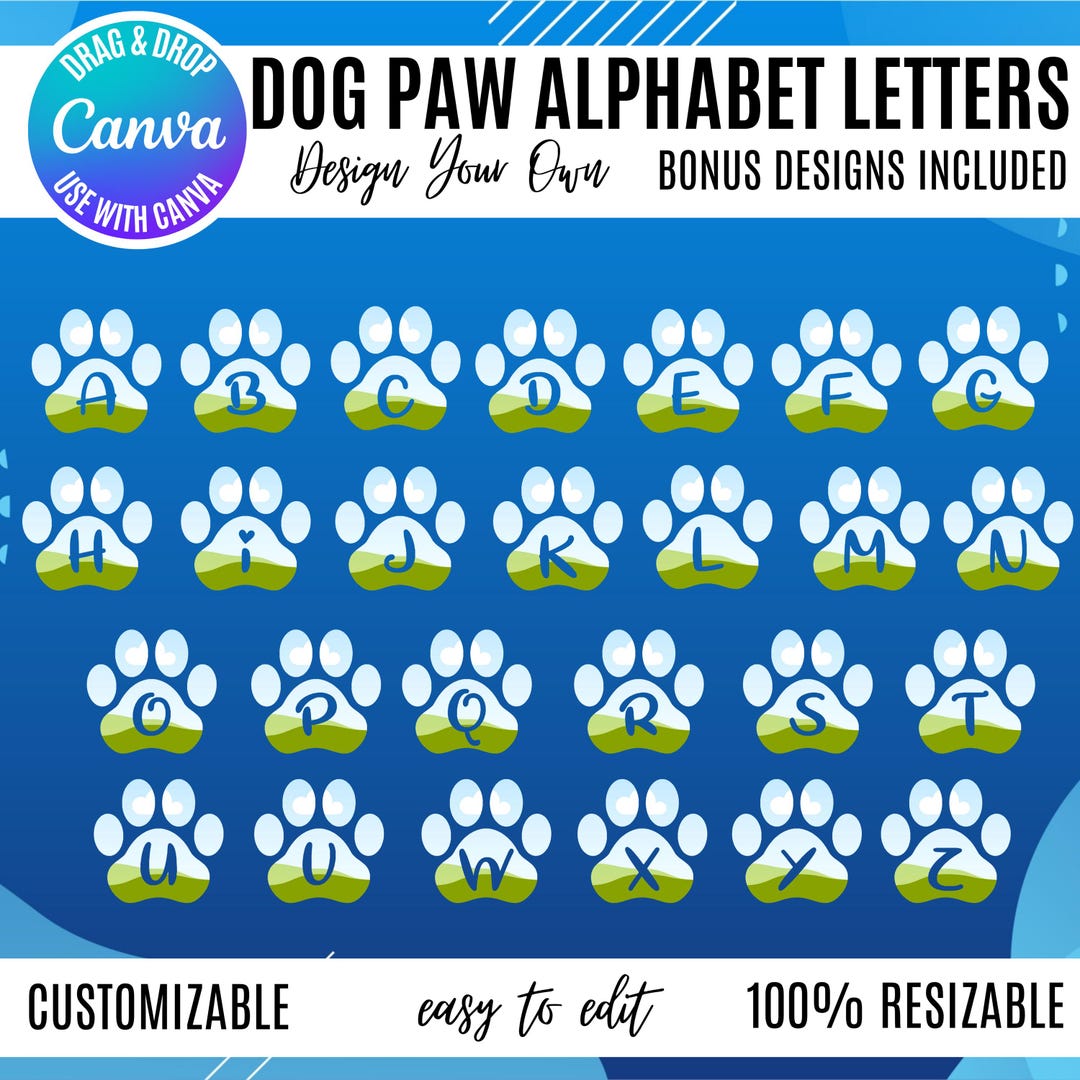 Dog Paw Alphabet Canva Frame Template: Pet Letters (digital Download - Etsy