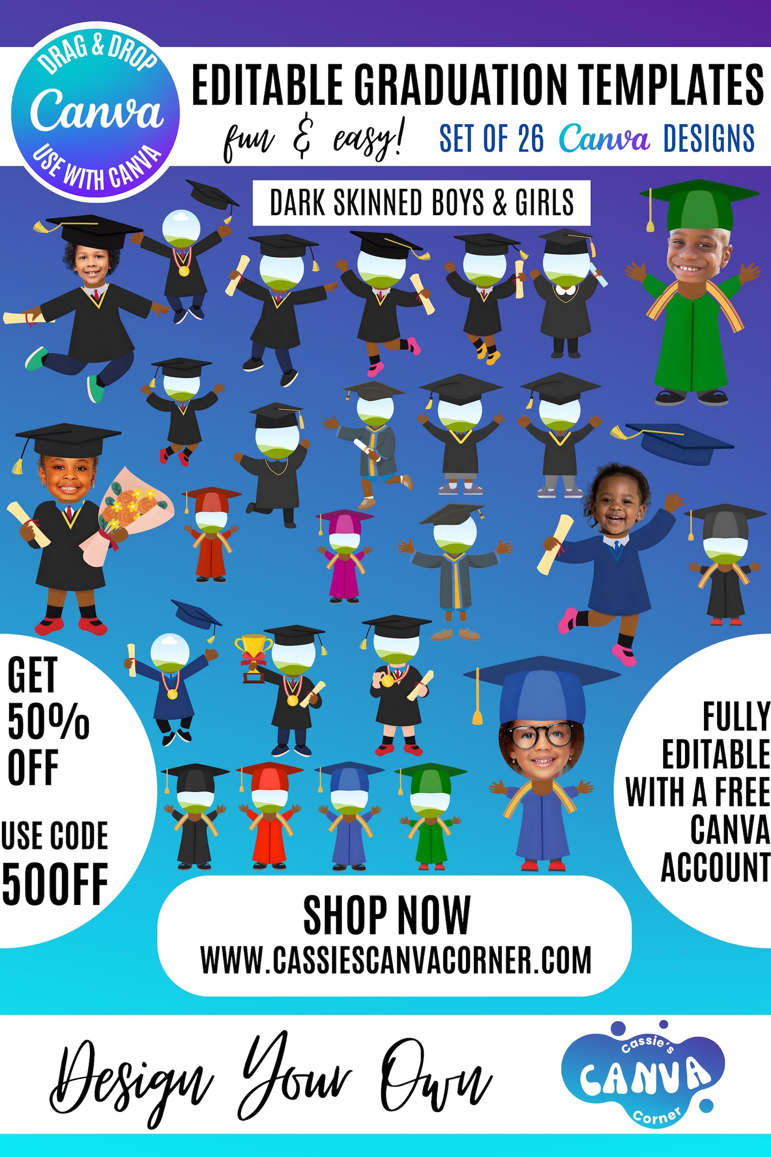 Kids Graduation Face Frames Canva Bundle, Funny Kids Graduate Photo ...