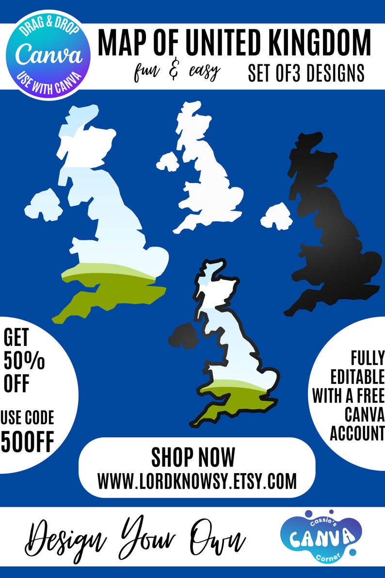 UK Map Canva Template: Editable United Kingdom Clipart (digital ...