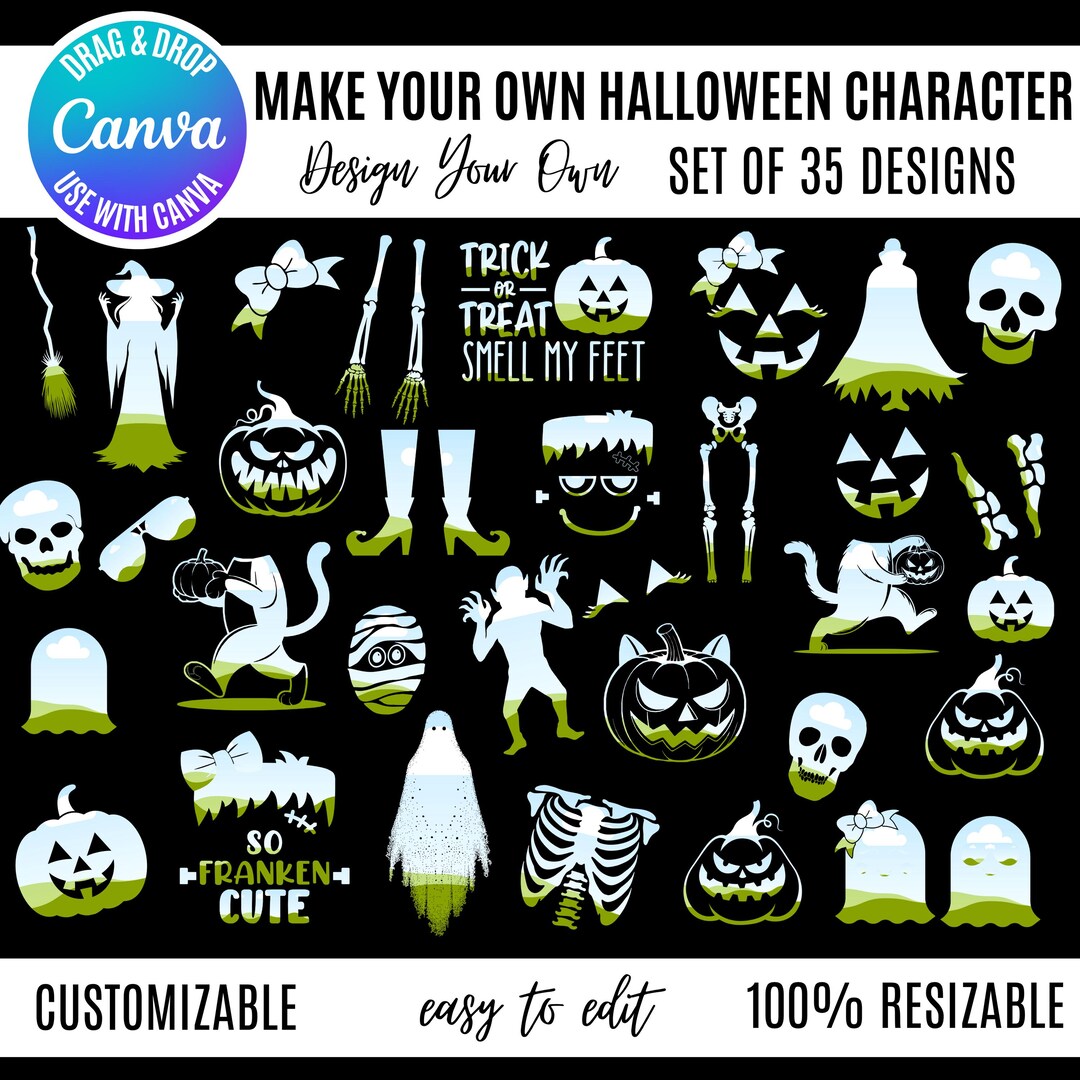 Halloween Canva Bundle, Canva Skeleton, Canva Halloween Characters ...