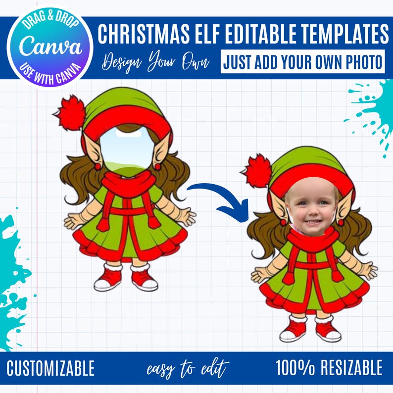 Christmas Elf Photo Frames: 20 Canva Holiday Elf Templates (Digital ...