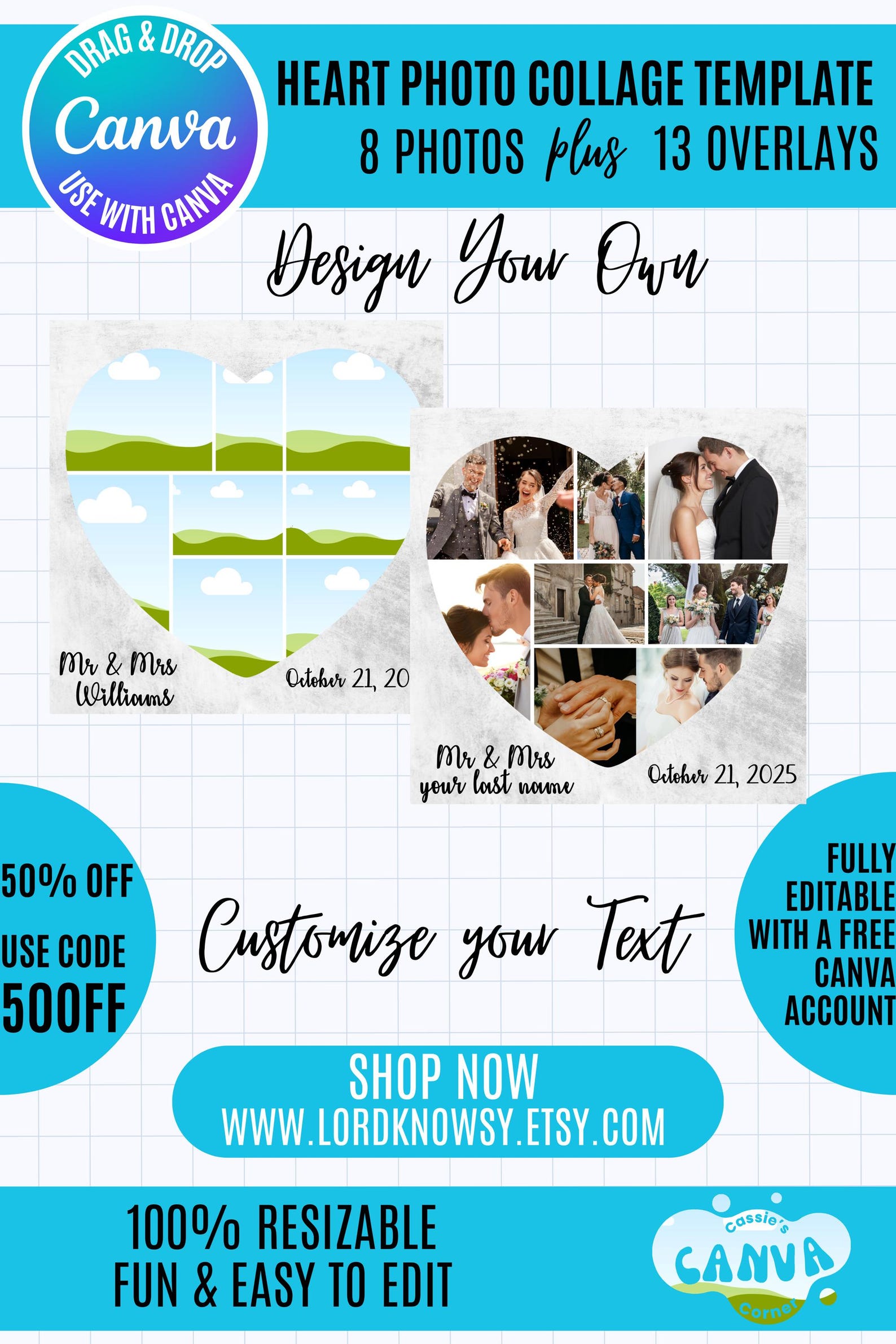 Heart Photo Collage Template: Editable Canva Frame (digital Download - Etsy