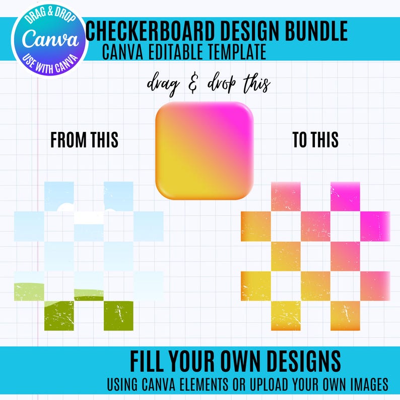 Checkerboard Canva Frame Template: Drag & Drop Design (digital Download ...