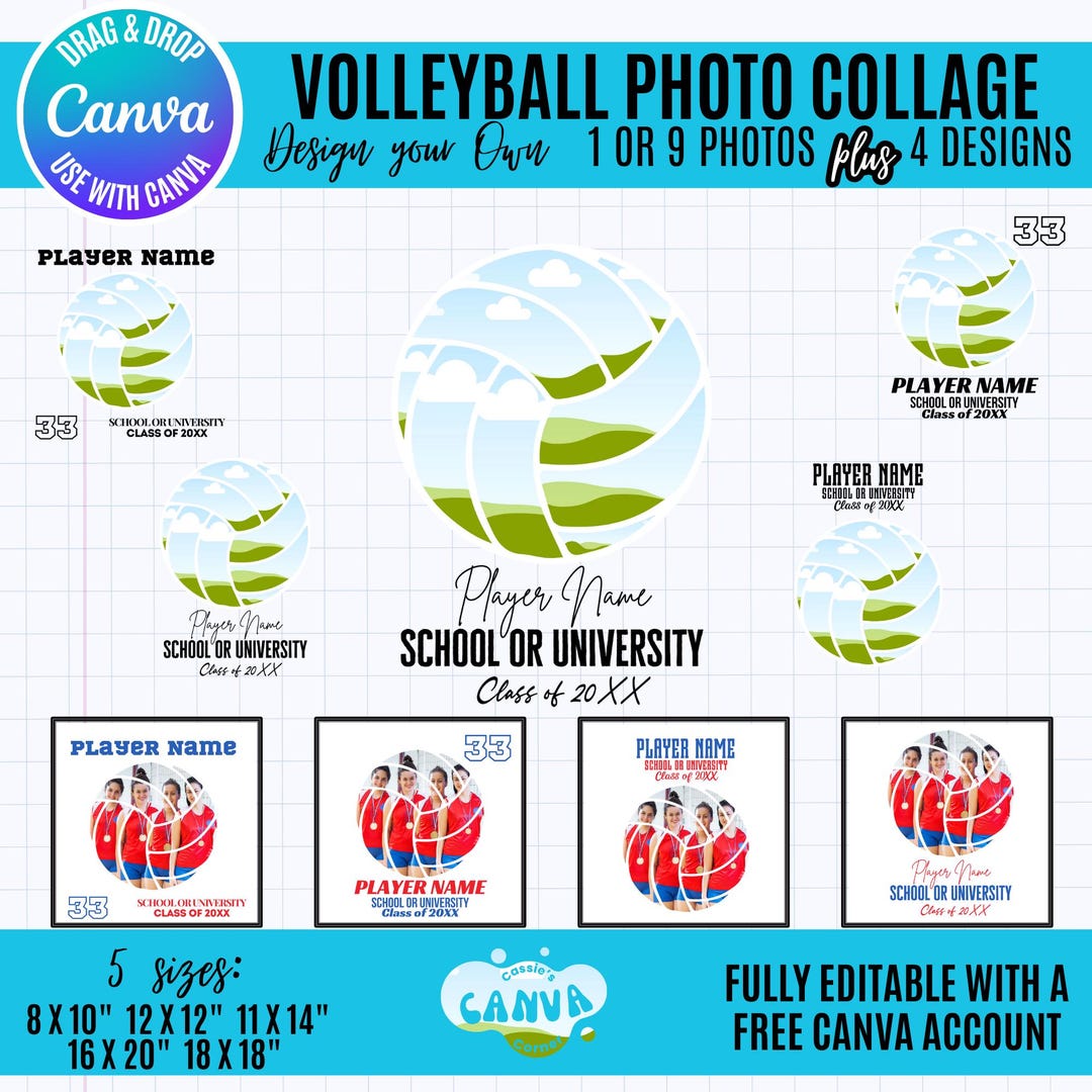 Volleyball Photo Collage Template: Canva Frame, Gift for Player ...
