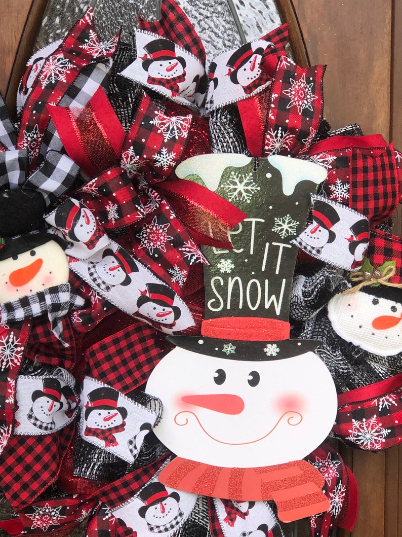 Let It Snow Snowman Buffalo Check Winter Wreath Holiday | Etsy