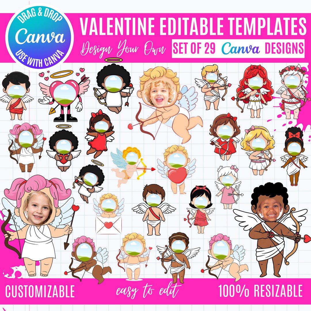 Valentine Cupid Face Canva Templates: 29 Digital Designs (Digital ...