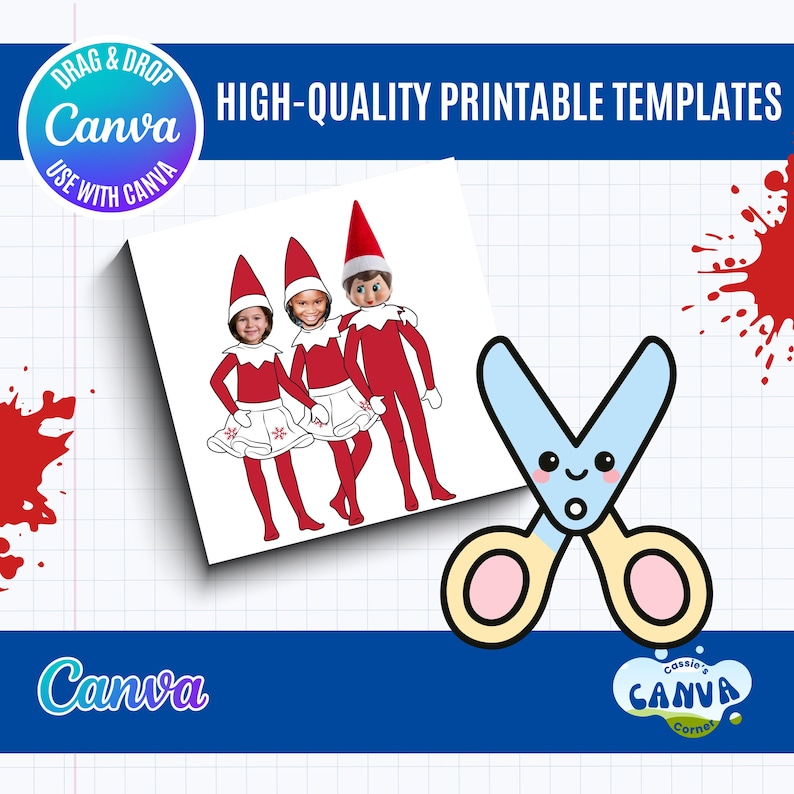 Christmas Elf Photo Frames: 20 Canva Holiday Elf Templates (Digital ...