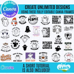 Canva Halloween Ghost Bundle, Cute Ghost Clipart & Templates, Spooky ...