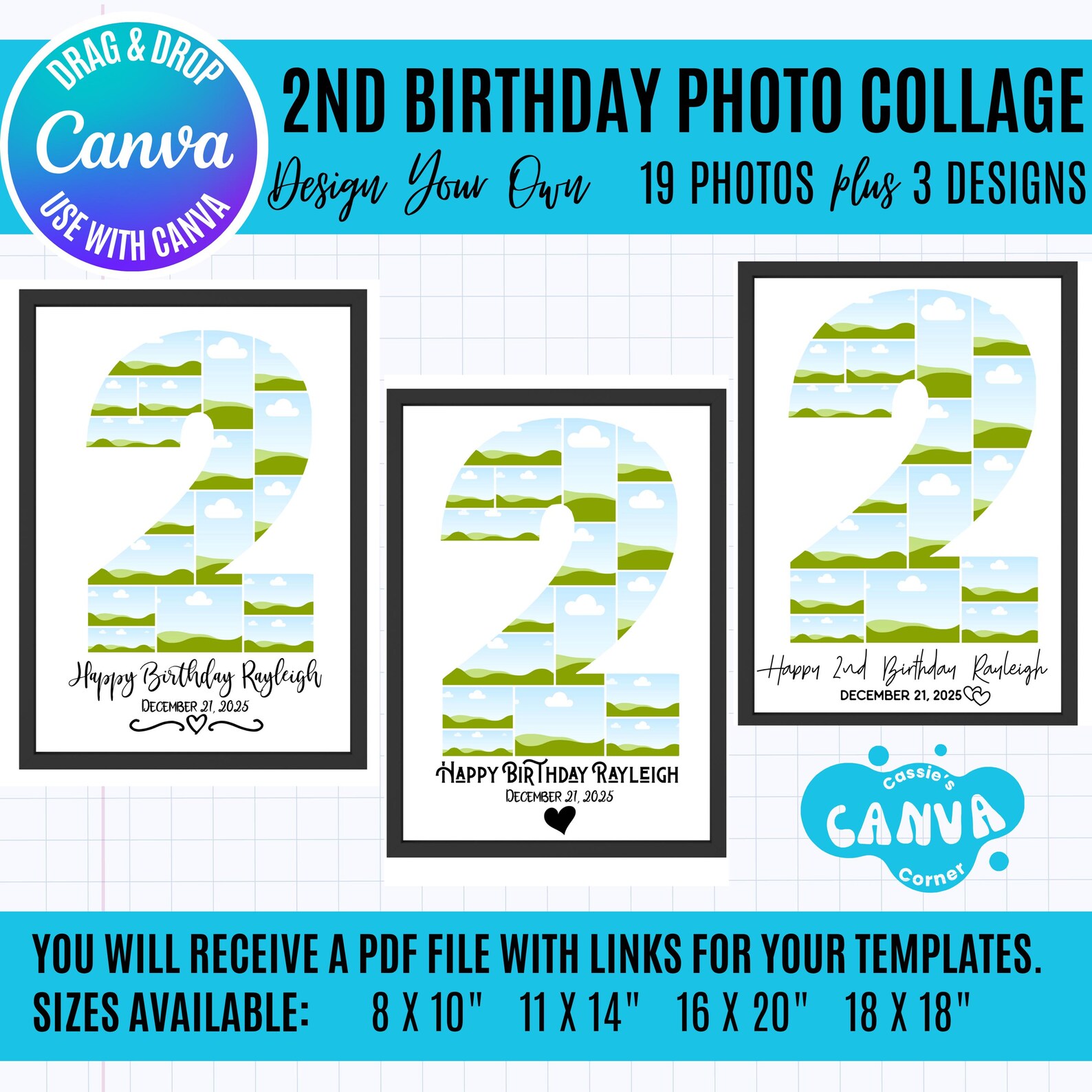 2nd Birthday Photo Collage Template: Number Two, 19 Photos (canva ...