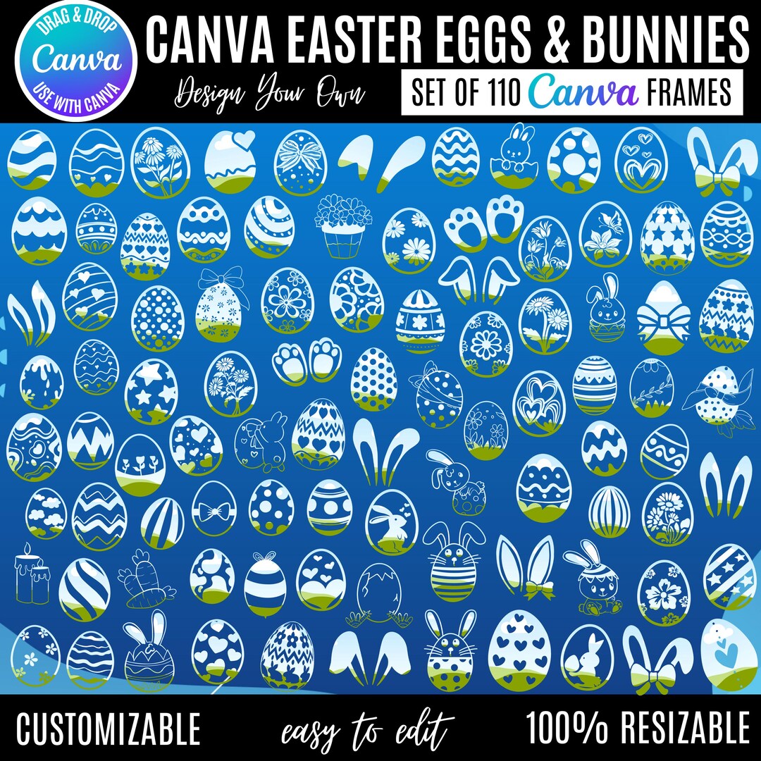 Easter Bunny & Egg Canva Frames, Spring Clipart Bundle (digital ...