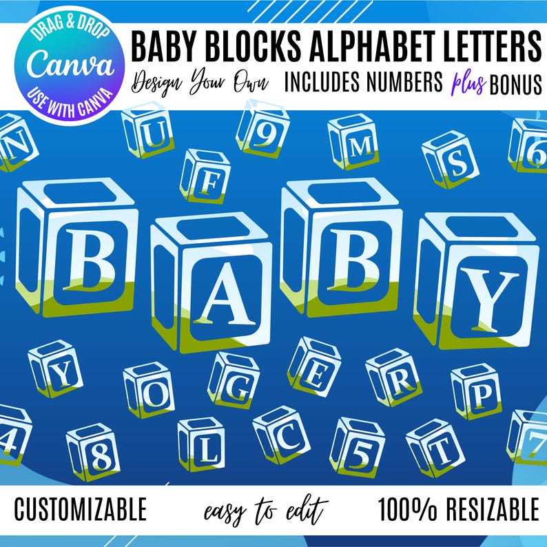 Baby Block Letter Canva Frames: ABC Alphabet Template (digital Download ...