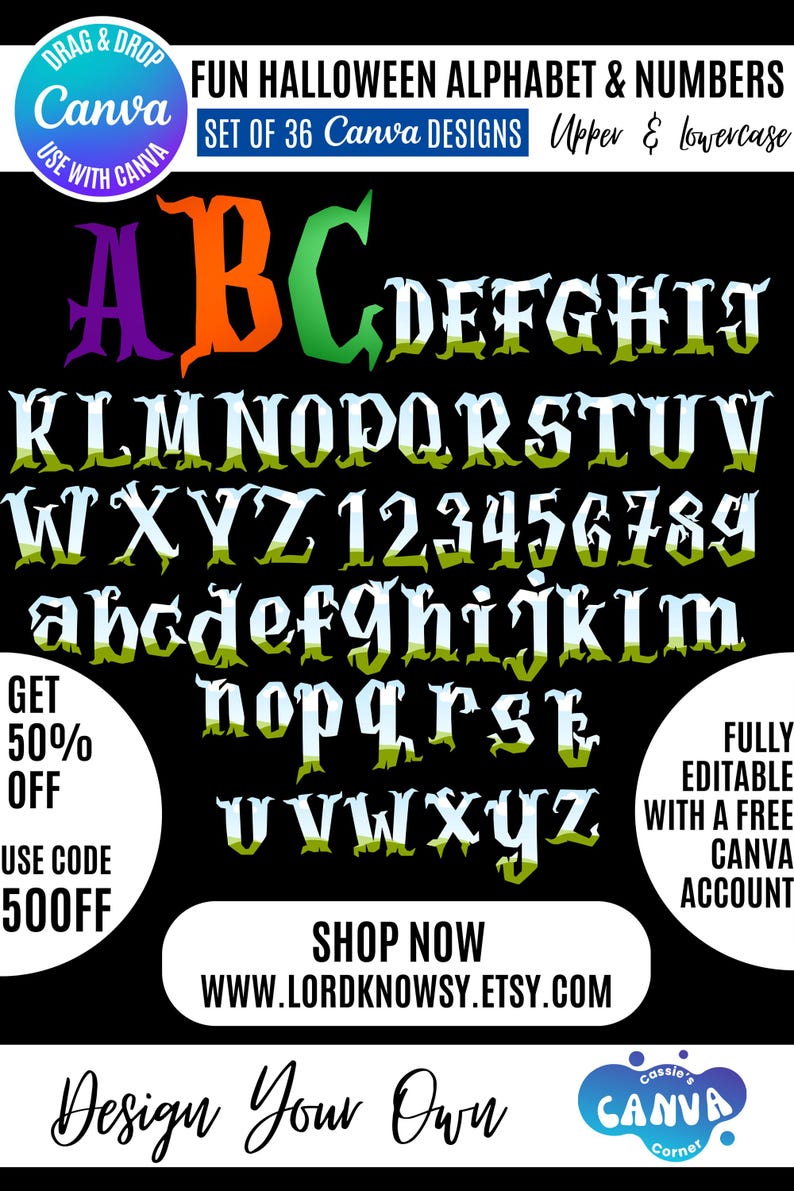 Spooky Halloween Alphabet & Numbers Canva Templates (digital Download ...