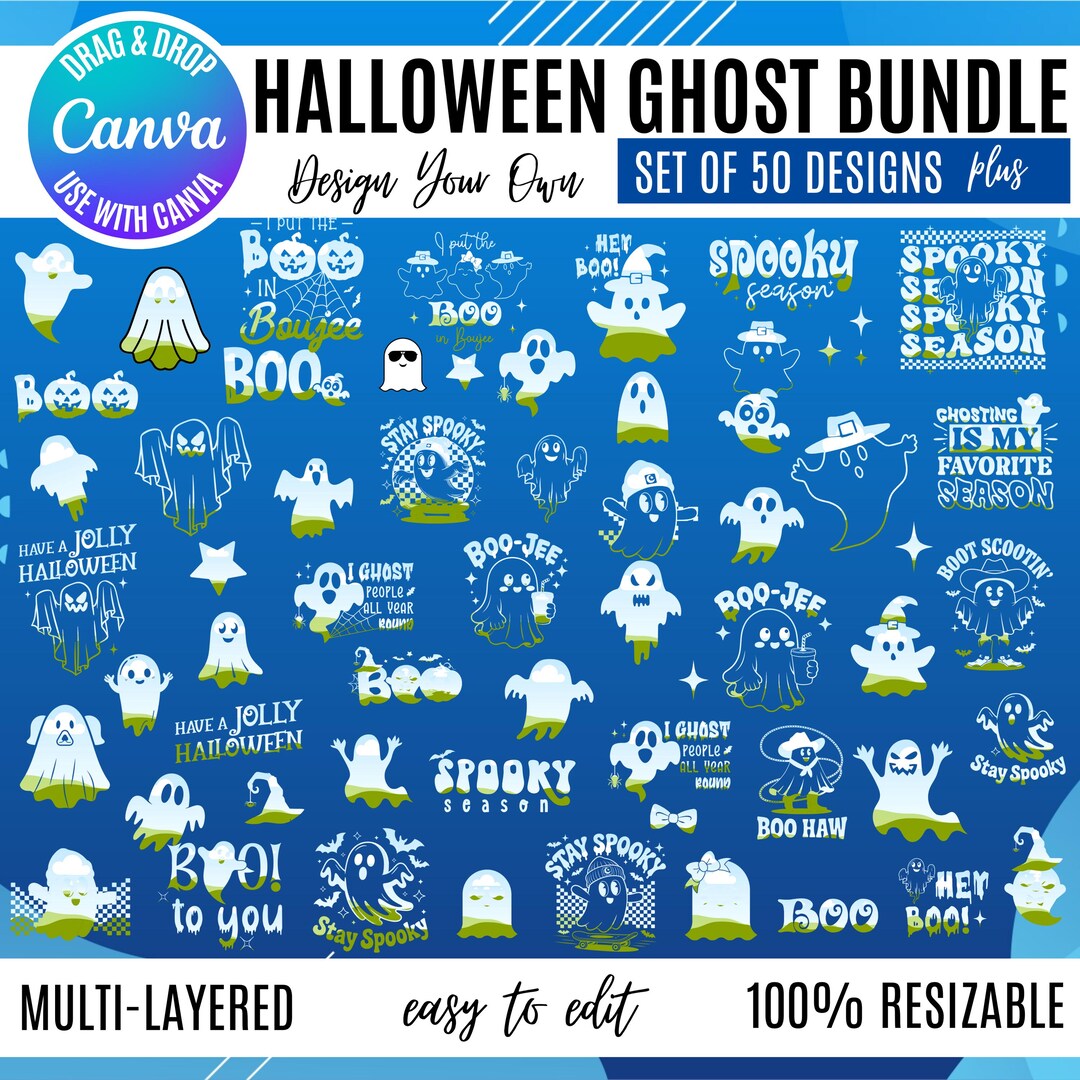 Canva Halloween Ghost Bundle, Cute Ghost Clipart & Templates, Spooky ...