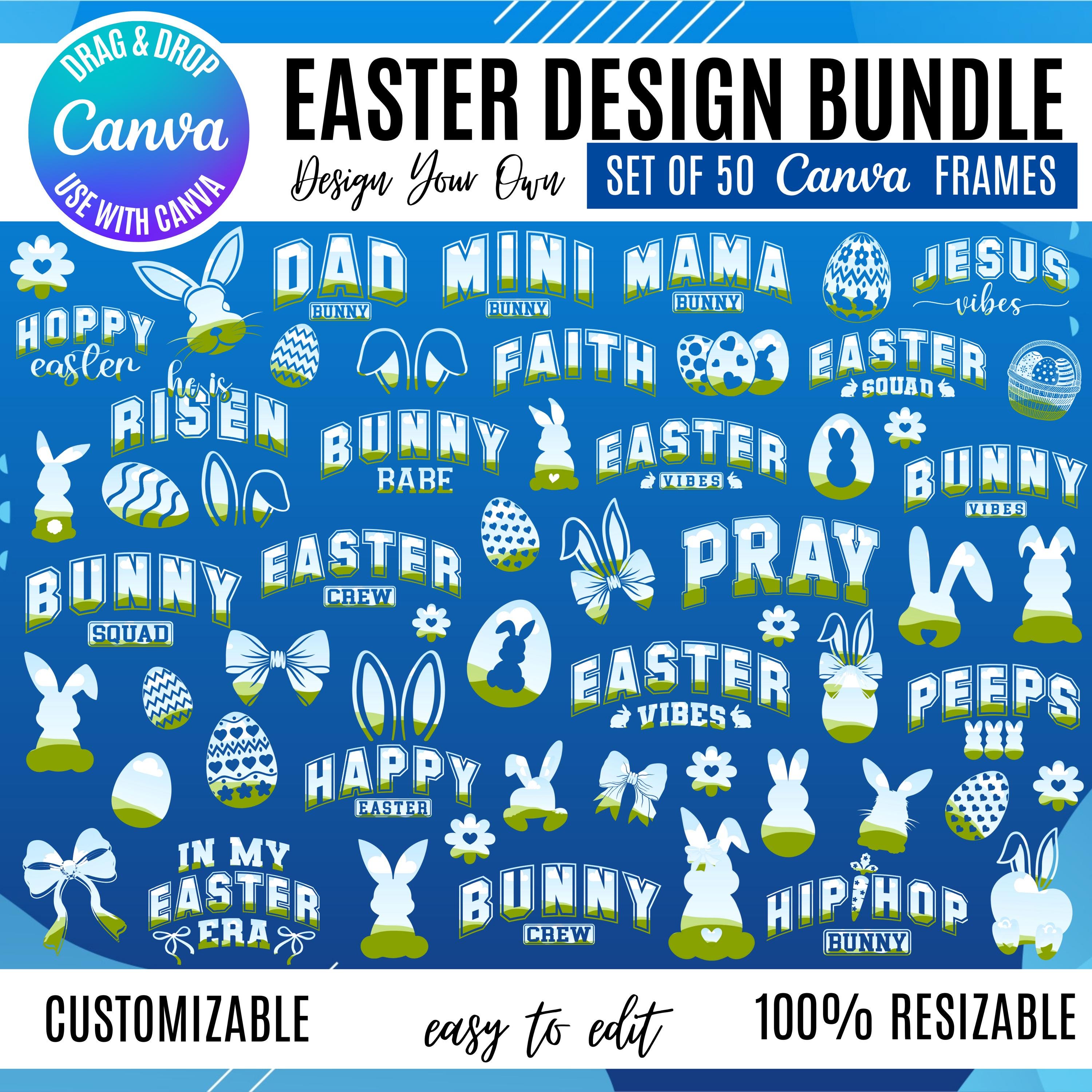 Varsity Easter Canva Bundle, Canva Easter Word Designs, Bunny Jesus ...