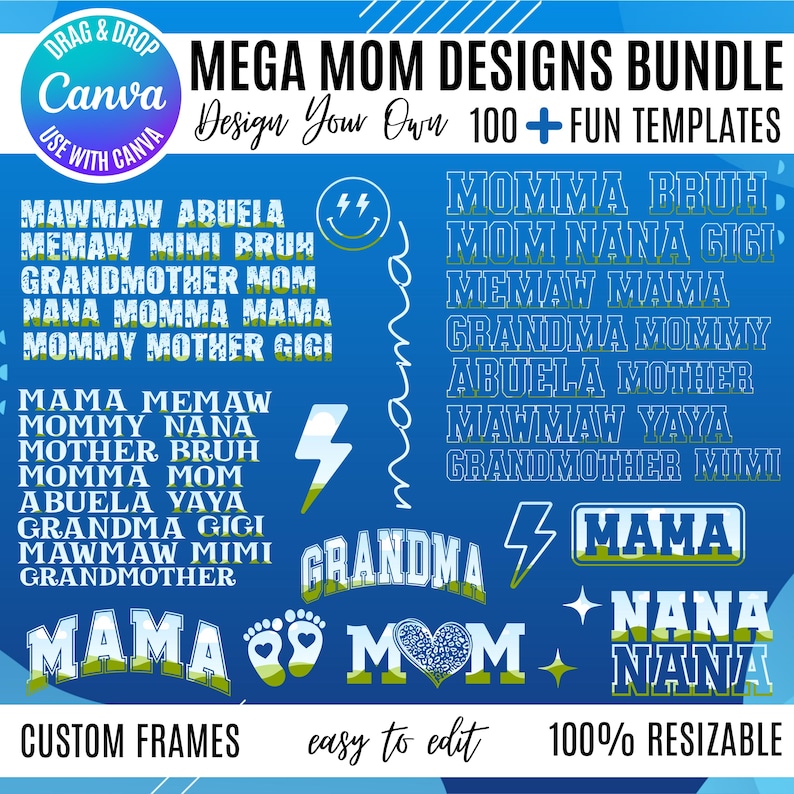 Mama Canva Frame Bundle, Canva Mom Designs, Mother's Day Gift: Drag ...