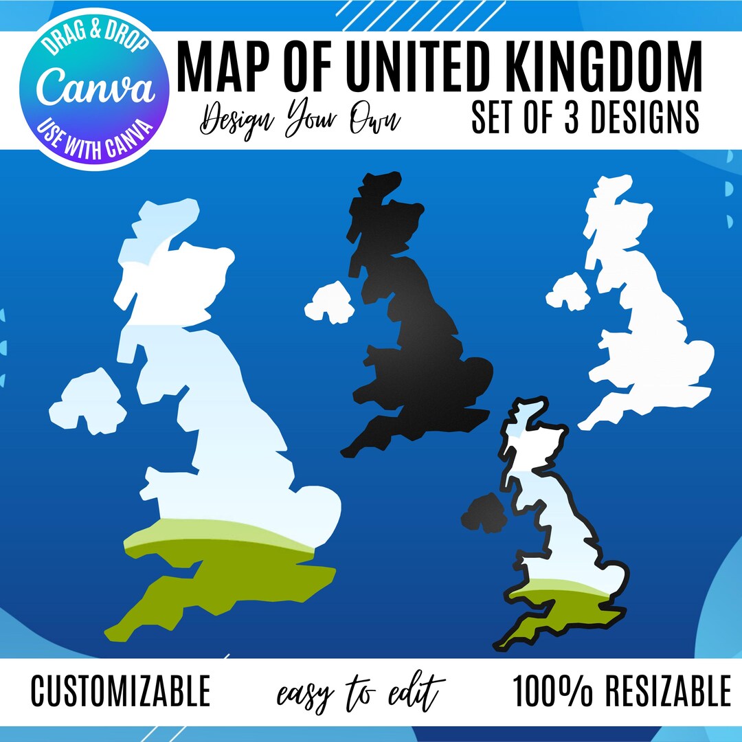 UK Map Canva Template: Editable United Kingdom Clipart (digital ...