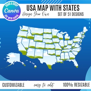 USA States Map Canva Template: 50 United States Frames (digital ...
