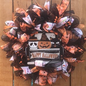 Happy Halloween Lighted Black Truck, Pumpkin Cat and Skeleton Wreat - Etsy