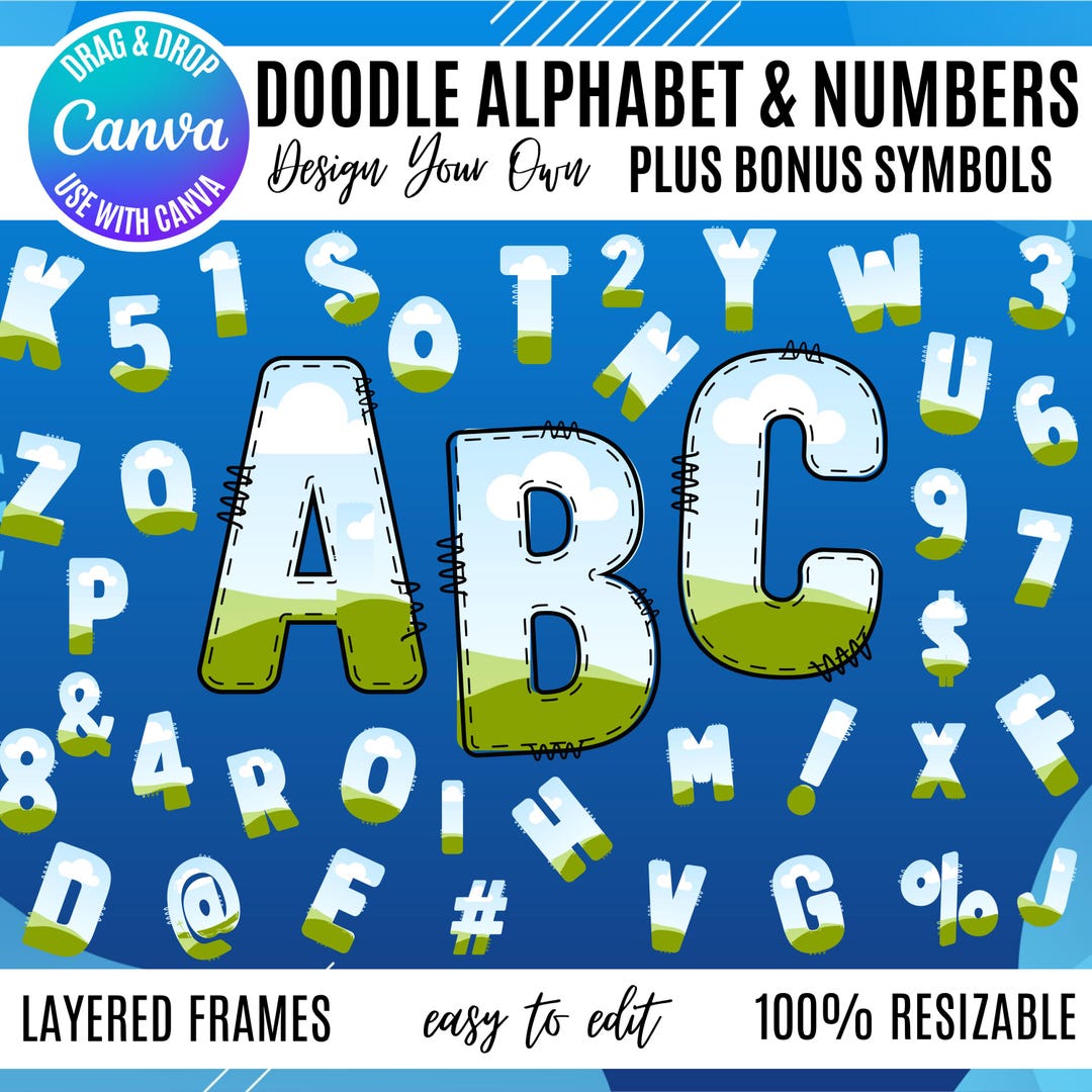 Doodle Letters Canva Frame Template: Drag & Drop Alphabet (digital ...