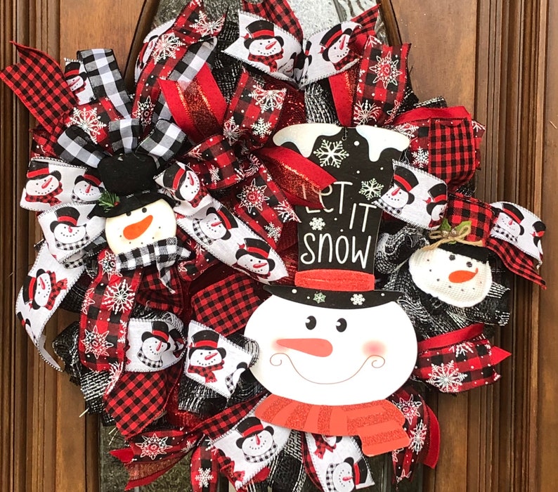 Let It Snow Snowman Buffalo Check Winter Wreath Holiday | Etsy