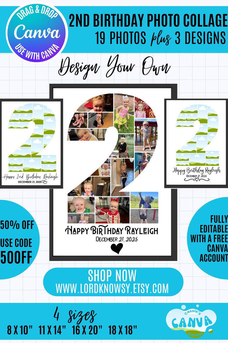 2nd Birthday Photo Collage Template: Number Two, 19 Photos (canva ...