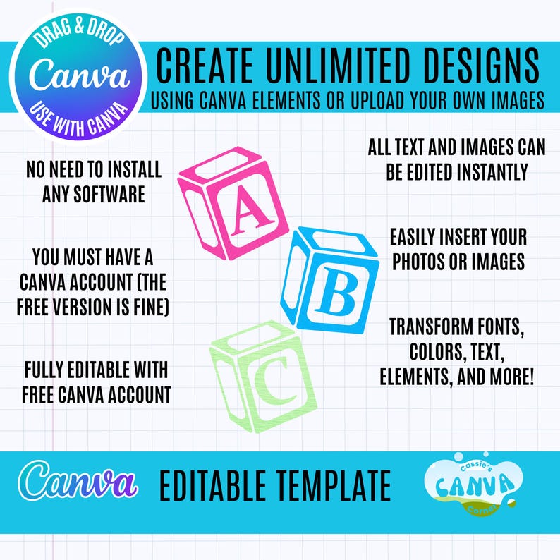Baby Block Letter Canva Frames: ABC Alphabet Template (digital Download ...