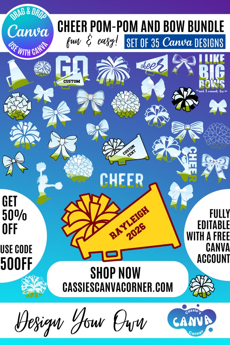 Cheerleading Pom-pom & Bow Designs: Customizable Canva Templates ...
