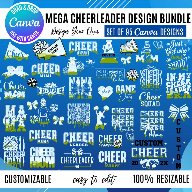 Cheerleading Canva Templates Bundle: 95 Editable Cheer Designs (digital ...