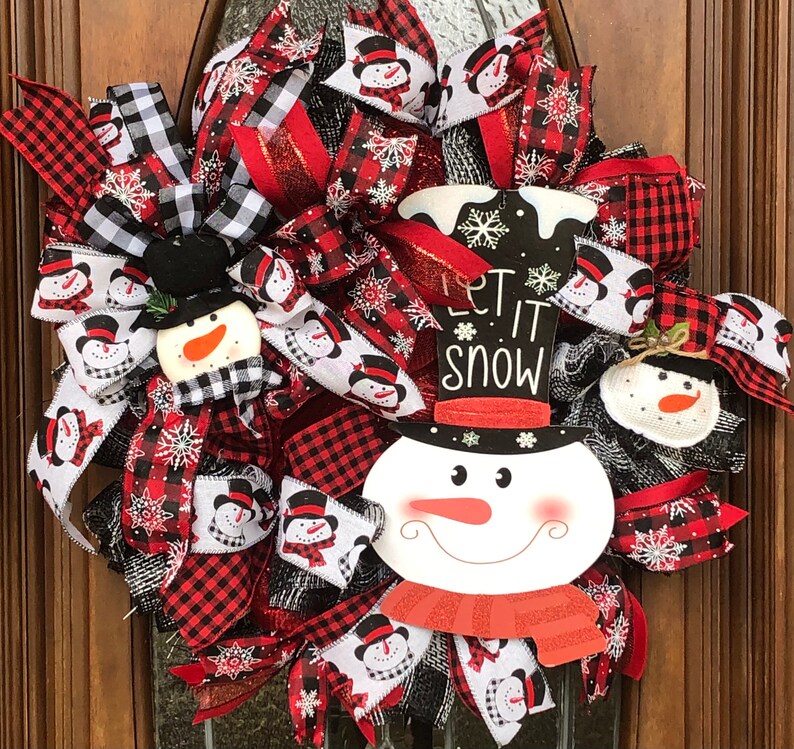 Let It Snow Snowman Buffalo Check Winter Wreath Holiday | Etsy