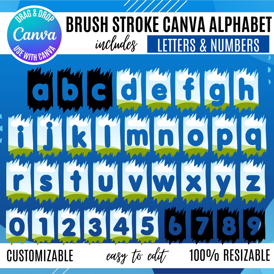 Brush Stroke Alphabet Canva Bundle | Letters & Numbers | Hand Painted ...