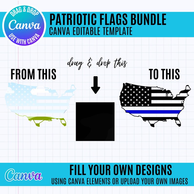 Patriotic Flags Canva Frame Bundle, Drag & Drop Templates (digital ...