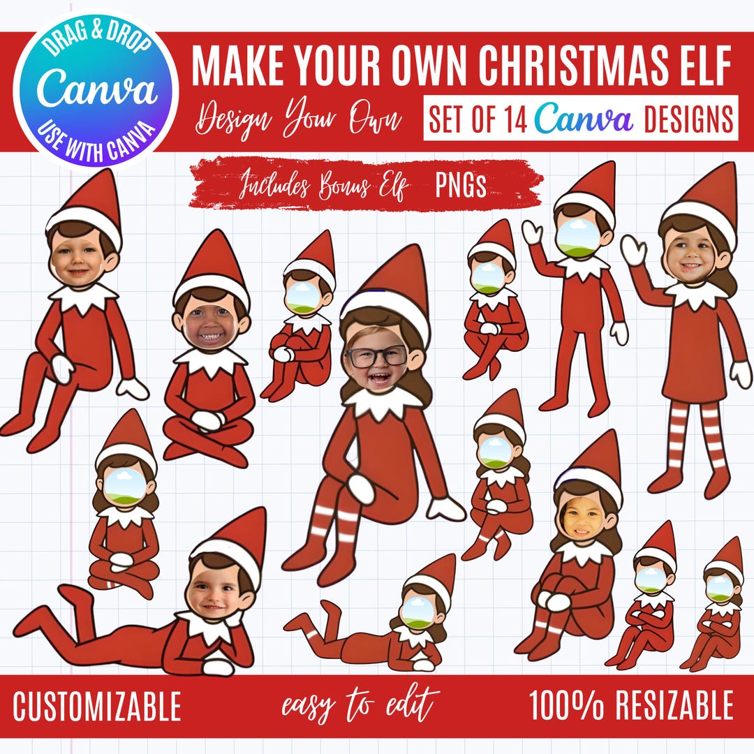 Christmas Elf Photo Frames: 14 Canva Holiday Elf Templates (digital ...