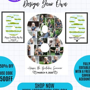 8th Birthday Photo Collage Template: Number 8, 19 Photos (canva ...