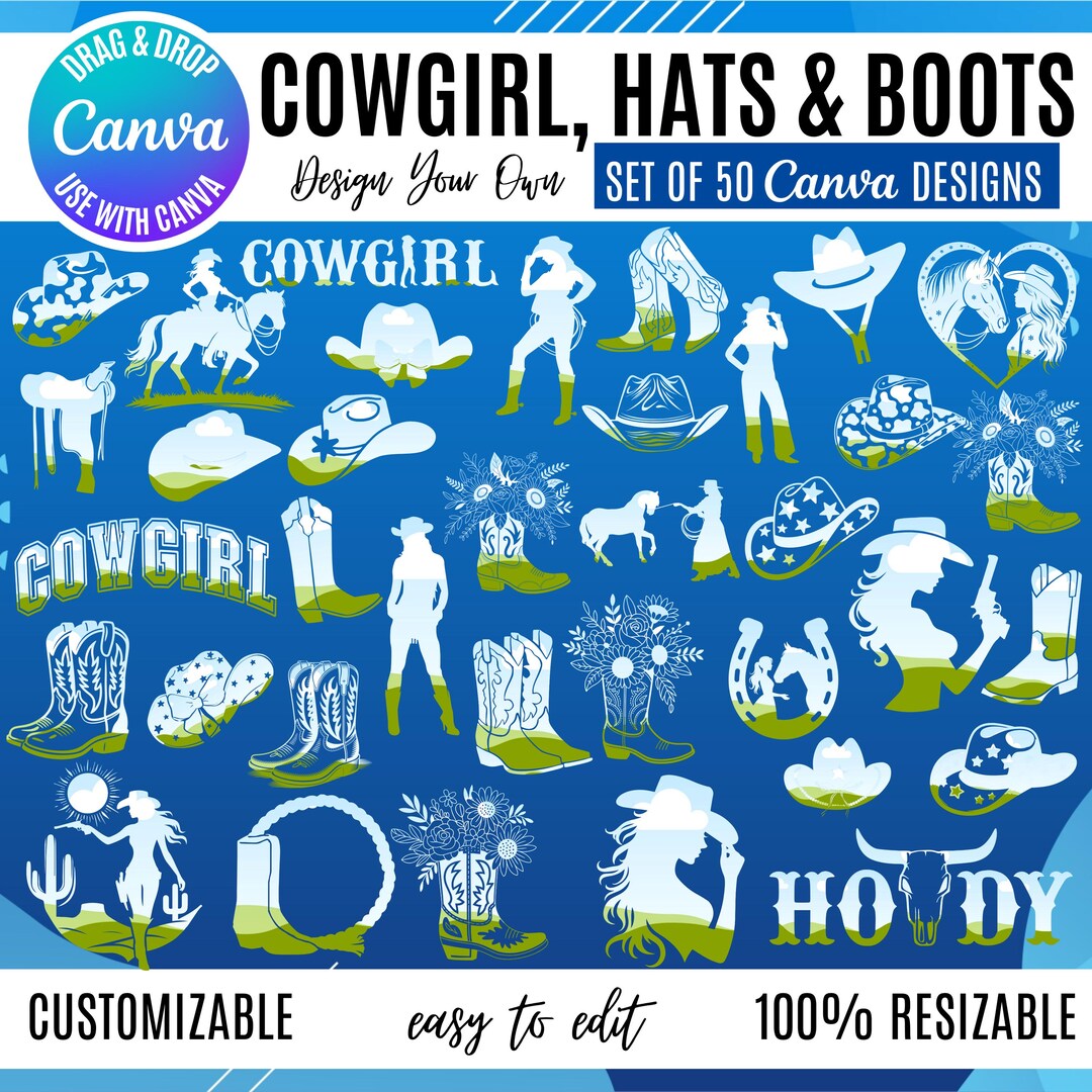 Cowgirl Canva Design Bundle, Canva Western Graphics (editable Templates ...